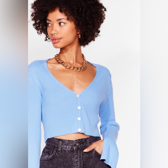 Nasty Gal | Tops | Nasty Gal Blue Ribbed Crop Blouse | Poshmark